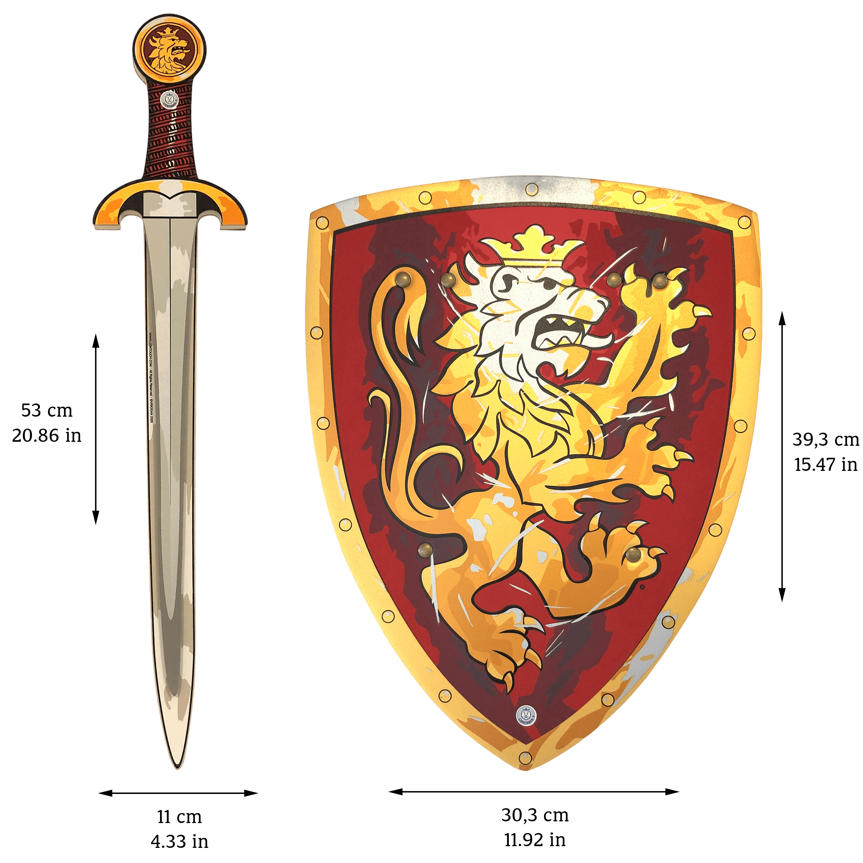 The Noble Knight's sword and shield in red from Liontouch.